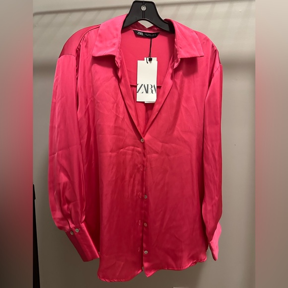 Zara | Tops | Zara Hot Pink Silk Blouse | Poshmark